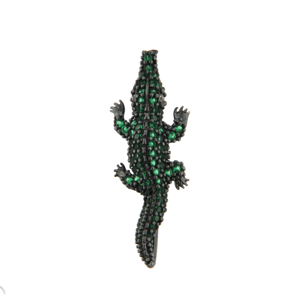 Crocodile Earring Small Silver Green Zircons Black Rhodium | Make Your ...
